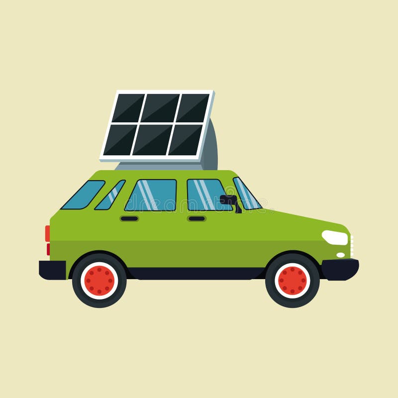 Green car with solar panel stock vector. Illustration of green - 85633112