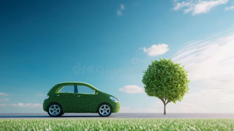 Green Car beside Tree Under Blue Sky Stock Illustration - Illustration ...
