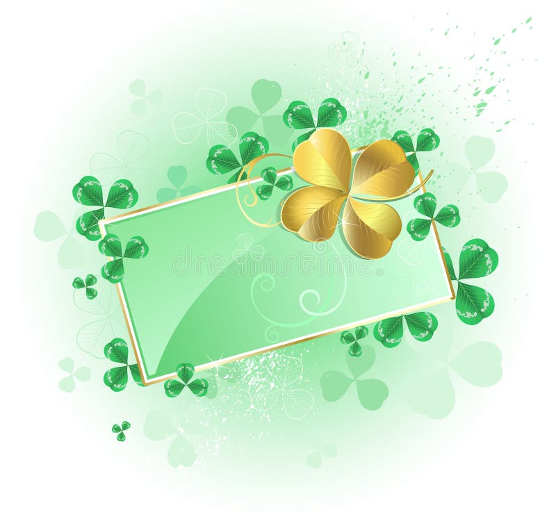 Green Card with Gold Four Leaf Clover Stock Vector - Illustration of ...
