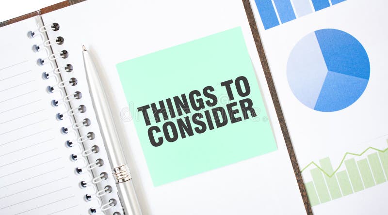 Green Card on the White Notepad. Text THINGS TO CONSIDER Stock Photo ...