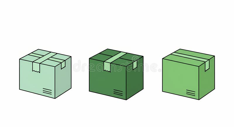 Green Cardboard Shipping Boxes Vector Illustration Set Stock ...