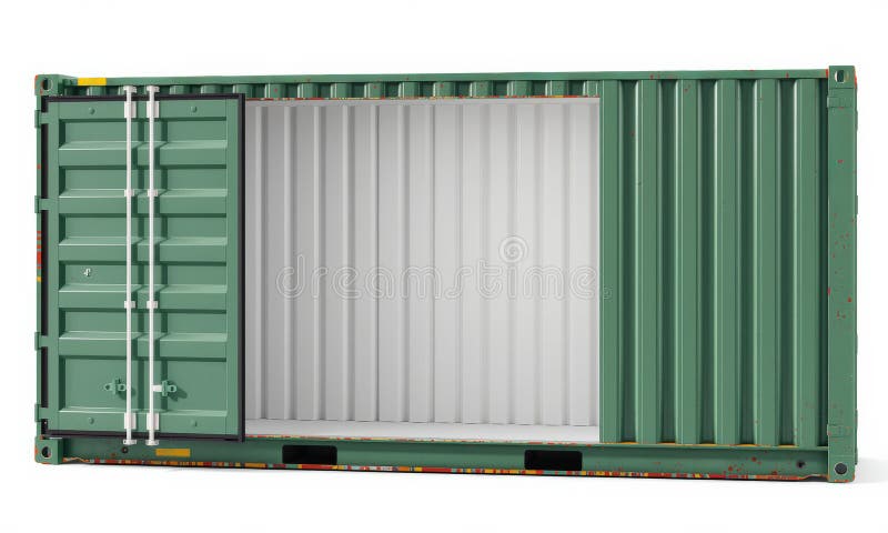 Green Cargo Container with Open Door, Showcasing Its Interior Space ...