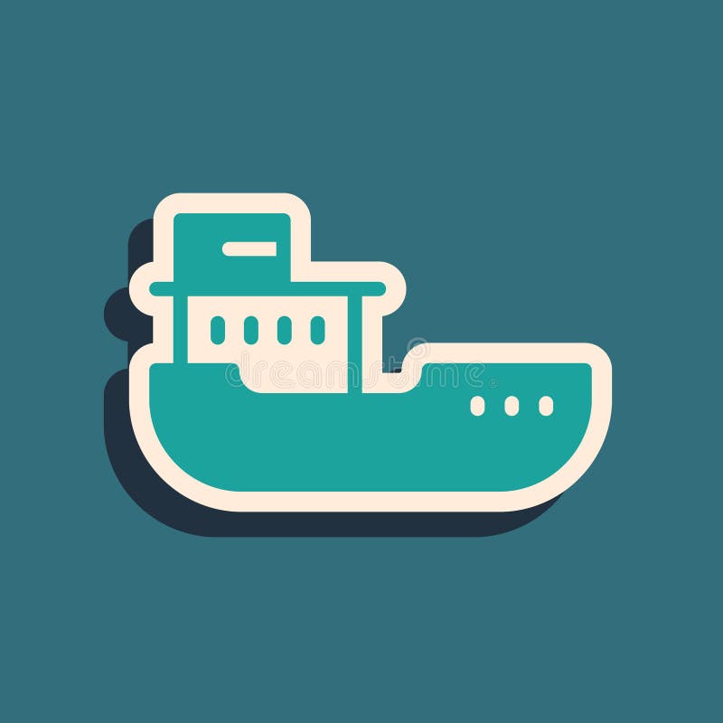 Green Cargo Ship Icon Isolated on Green Background. Long Shadow Style ...