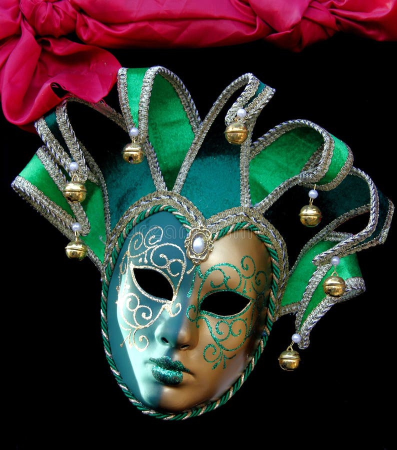 Green Carnival Jester Mask with Bells Stock Image - Image of disguise ...