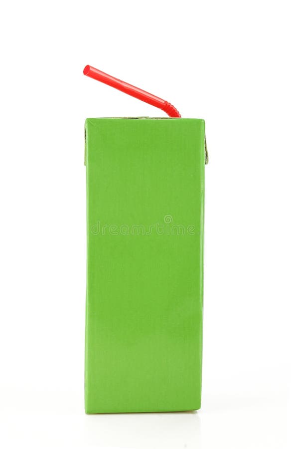 Green Carton Box with Red Plastic Straw. Rectangular Paper Juice Pack ...