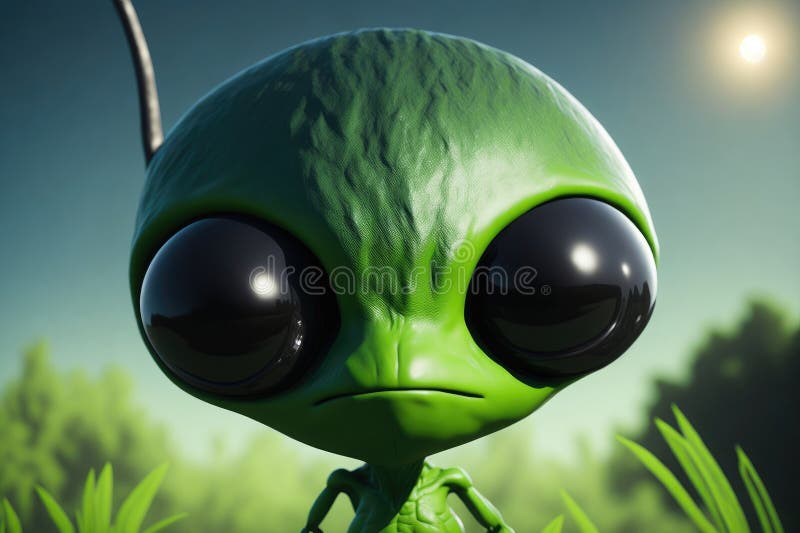 Green Cartoon Alien with Big Head and Black Eyes. Ai Generative Stock ...