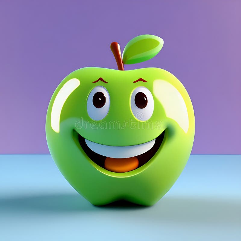 Green Cartoon Apple with a Happy Smiling Face Stock Illustration ...