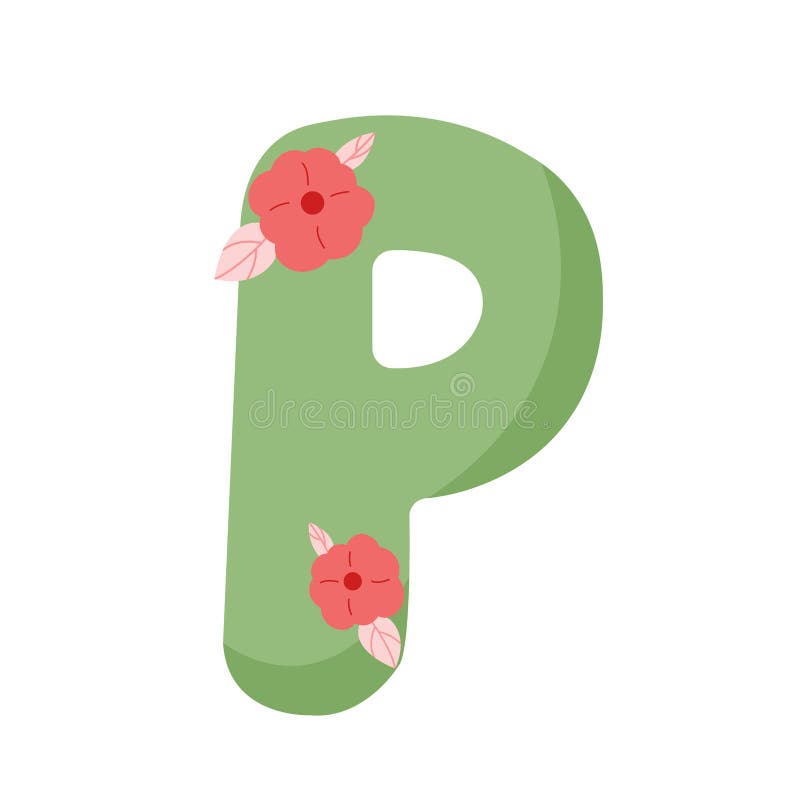 Green Cartoon Flat Design P Letter for Decoration. Stock Vector ...