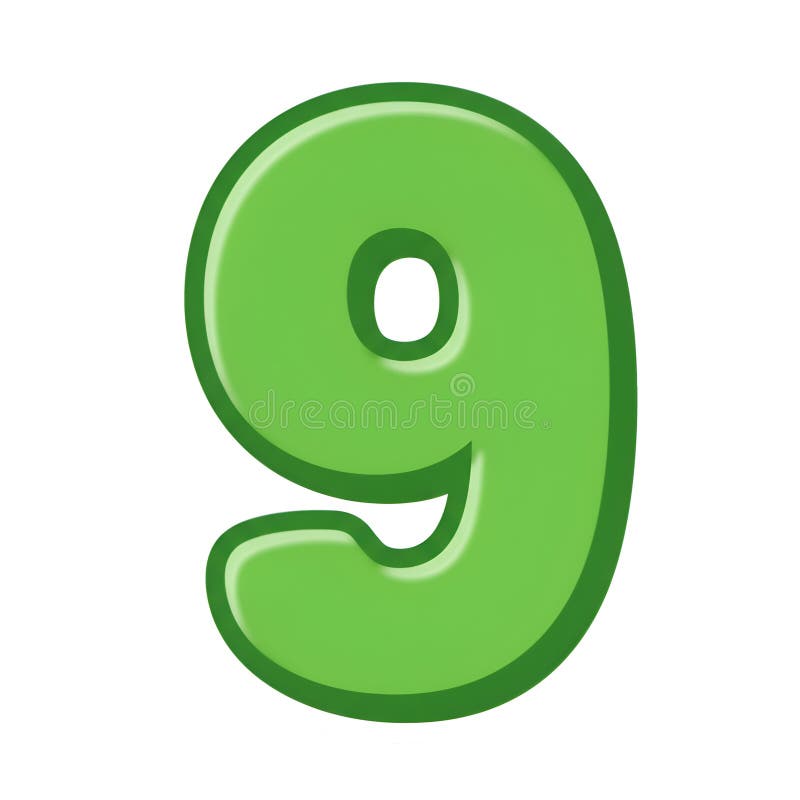 A Cartoonish Illustration of the Number Nine in a Bright Green Color ...
