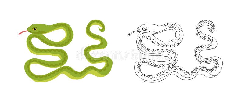 Green Cartoon Snake Coloring Page Stock Vector - Illustration of text ...