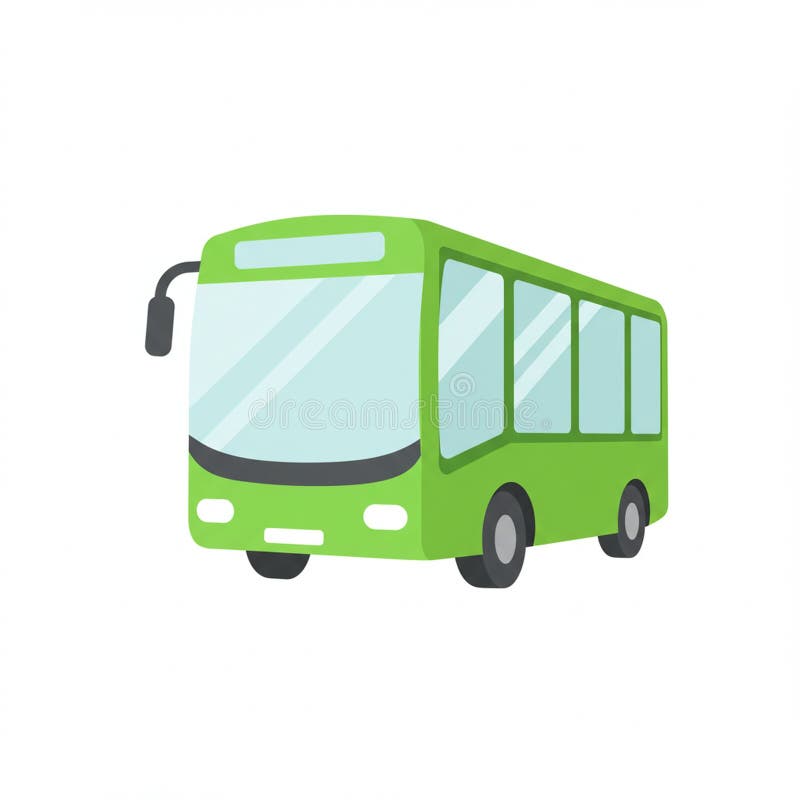 Green, Cartoon-style Bus Illustration with Large Windows and Black ...
