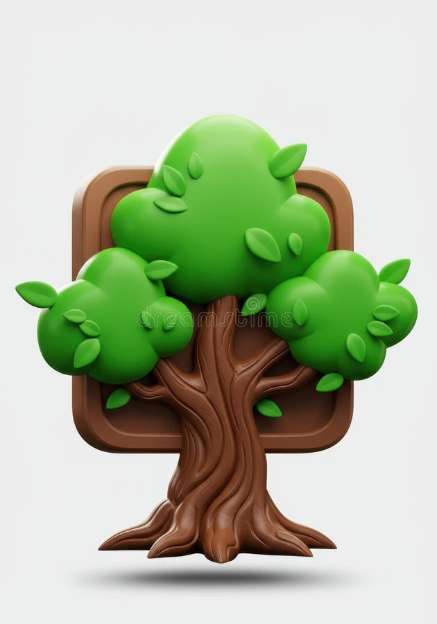 Green Cartoon Tree Icon 3D Render Stock Illustration - Illustration of ...