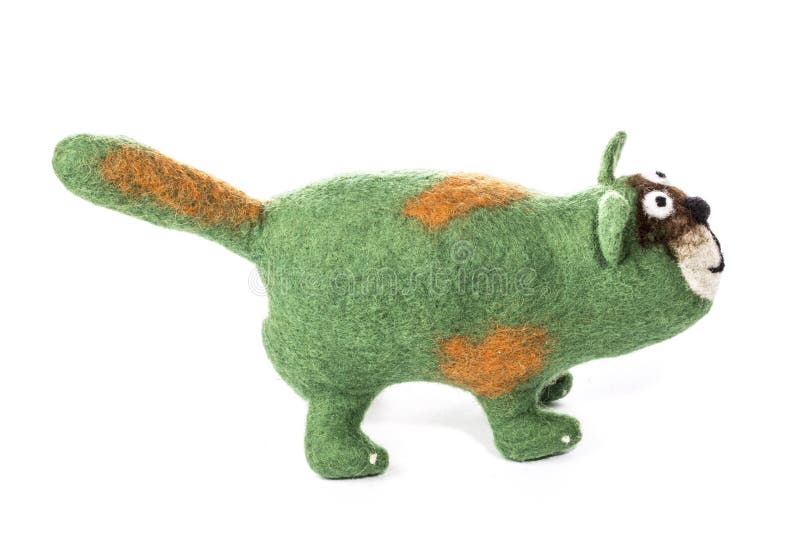 Green Cat - Soft Toy Made of Felted Wool Stock Image - Image of ...