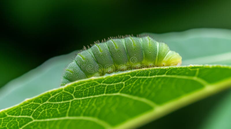 Green Caterpillar on Leaf with Close-Up View of Texture and Natural ...