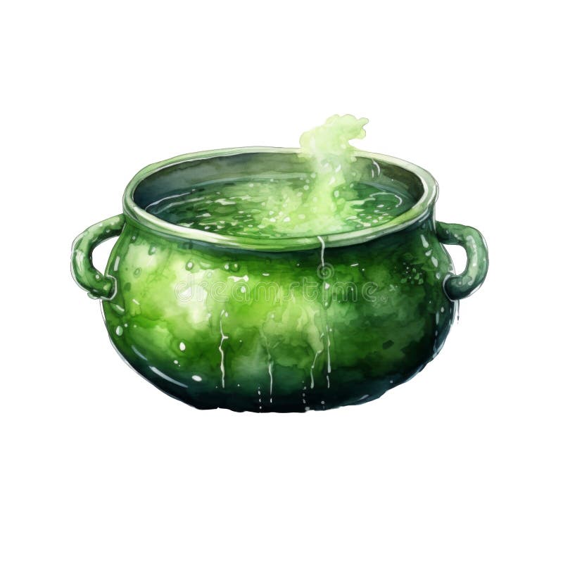 Green Cauldron Filled with Bubbling Potion Stock Photo - Illustration ...