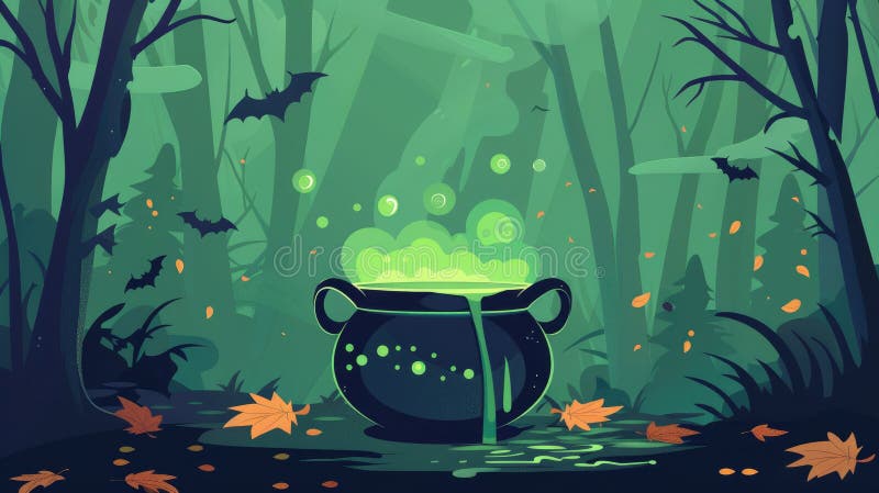 A Green Cauldron with Green Liquid in it is in a Forest Stock ...