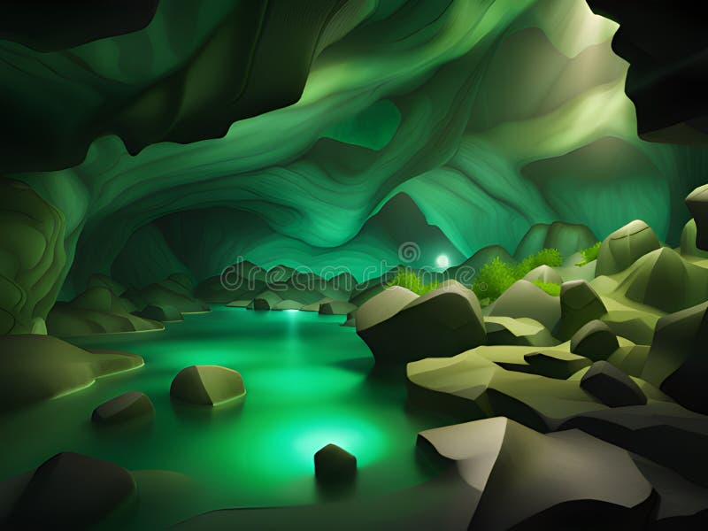 Green Cave in the Mountain. 3d Illustration, Ai Generated Stock ...