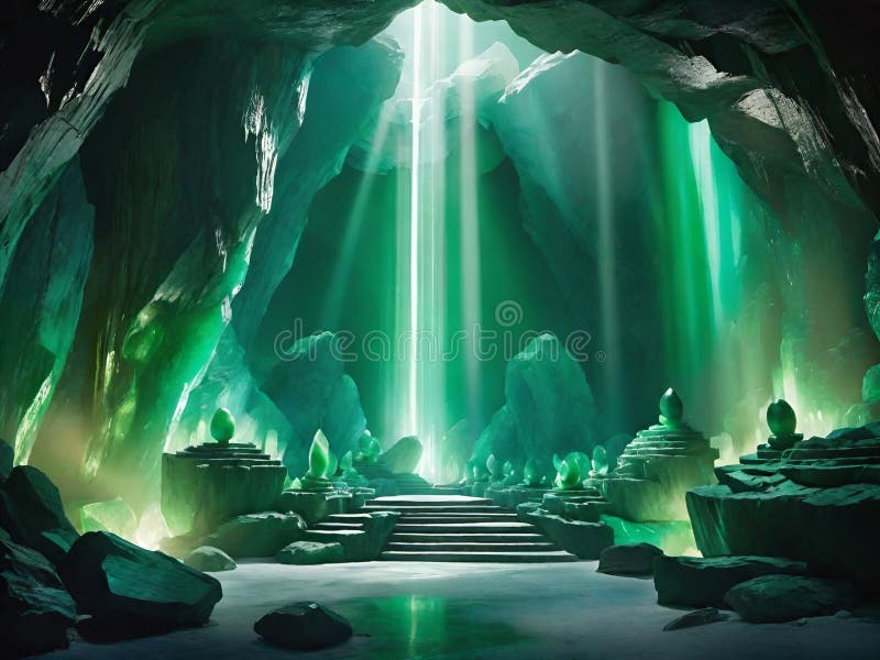 Green Cave in the Mountains Stock Illustration - Illustration of ...