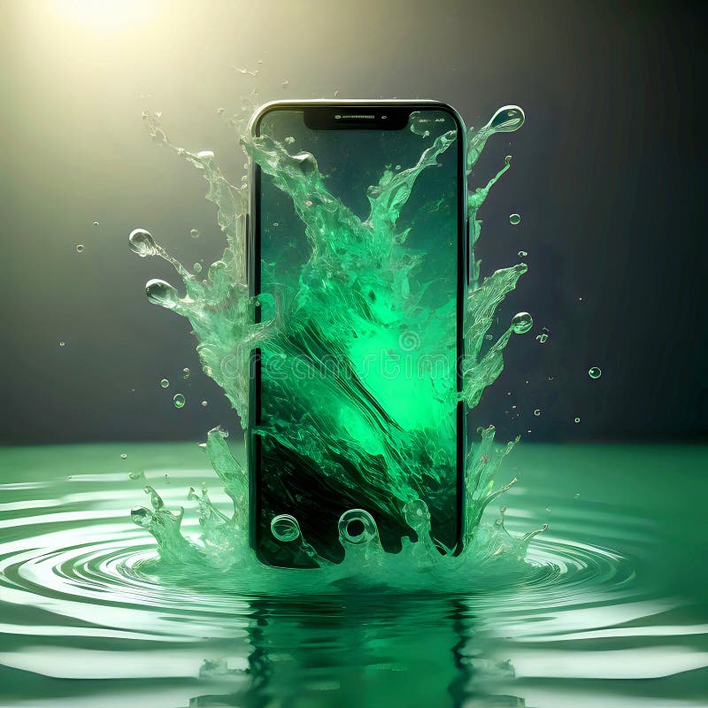 The green cellphone splash stock illustration. Illustration of liquid ...