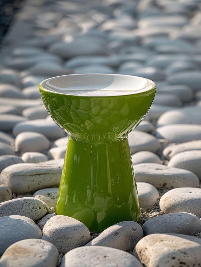 Green Ceramic Bowl on Smooth Pebble Stone Pathway in a Garden. Stock ...