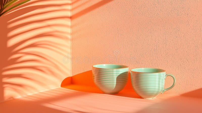 Green Ceramic Coffee Cups on a Table, Accompanied Stock Illustration ...