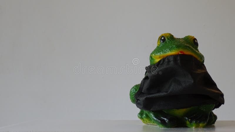Green Ceramic Frog in a Black Protective Mask. Covid-19 Stock Photo ...