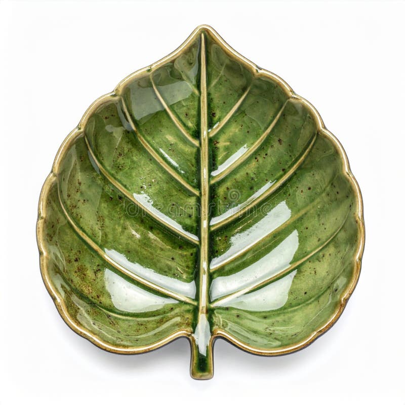 Green Ceramic Leaf Shaped Dish on White Background Stock Illustration ...