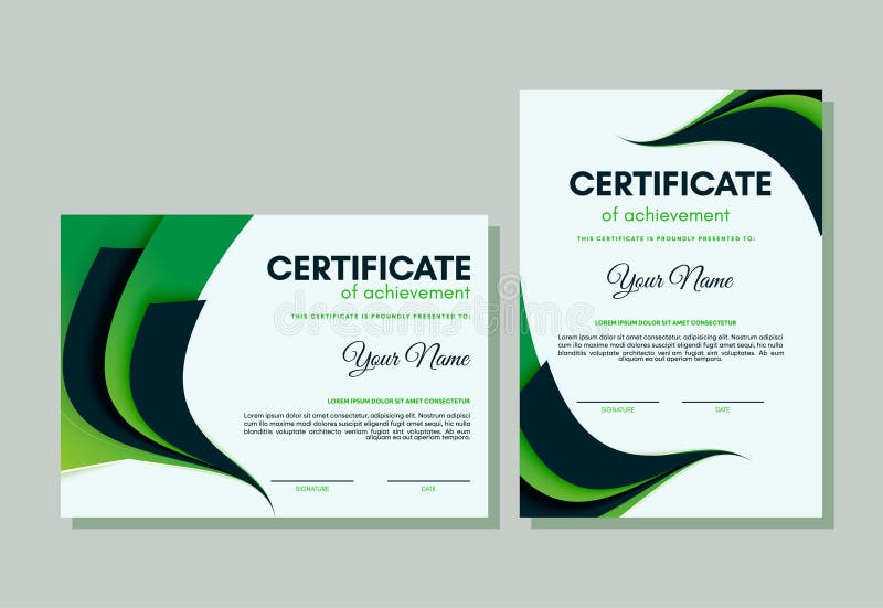 Green Certificate of Achievement Template with Wave Abstract Stock ...