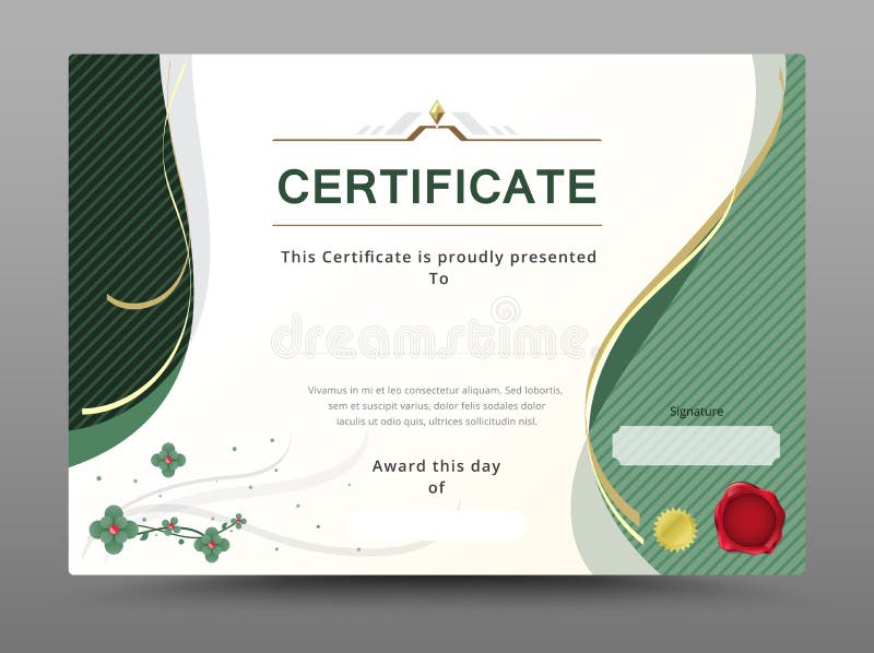 Green Certificate Template with Gold Ribbon Decorate. Vector Ill Stock ...