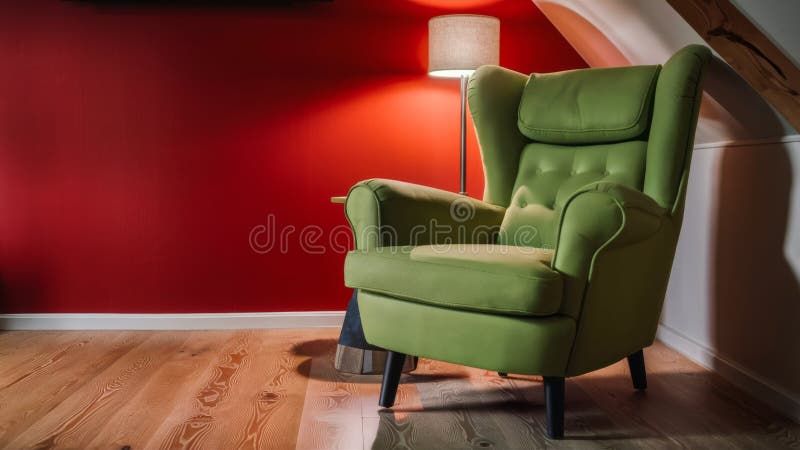 A Green Chair Sitting in a Corner of an Empty Room, AI Stock Image ...