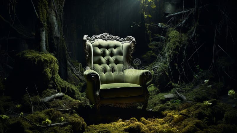 A Green Chair Surrounded by Nature in a Peaceful Forest Setting Stock ...