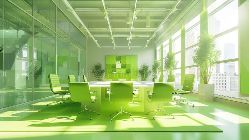 Green Chairs and Table in a Conference Room Setting Stock Photo - Image ...