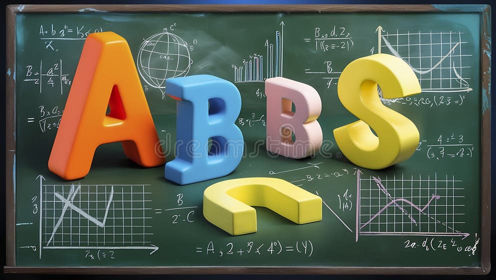 Green Chalkboard with Bold 3D Letters and Pastel Math Designs Stock ...