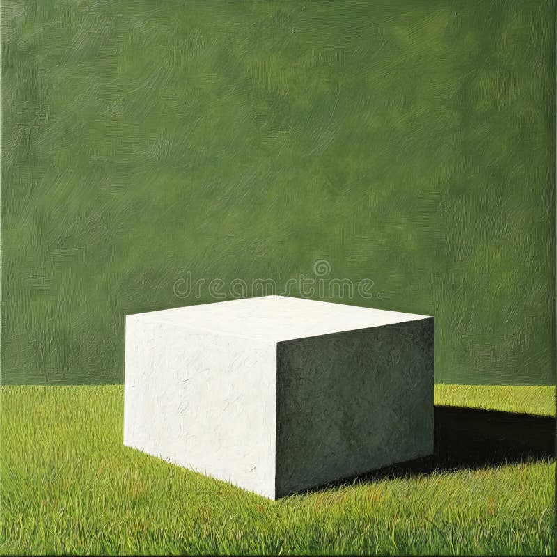 Green Chalkboard with White Cube on Green Grass. Vector Illustration ...