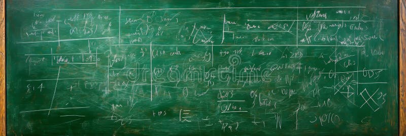 Green Chalkboard with White Mathematical Equations and Numbers ...
