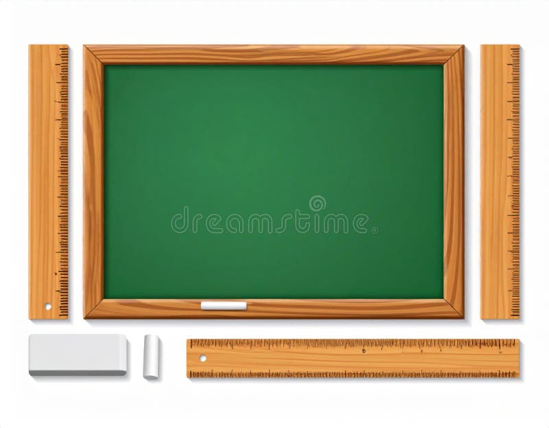 Green Chalkboard with Wooden Frame and Rulers Stock Illustration ...