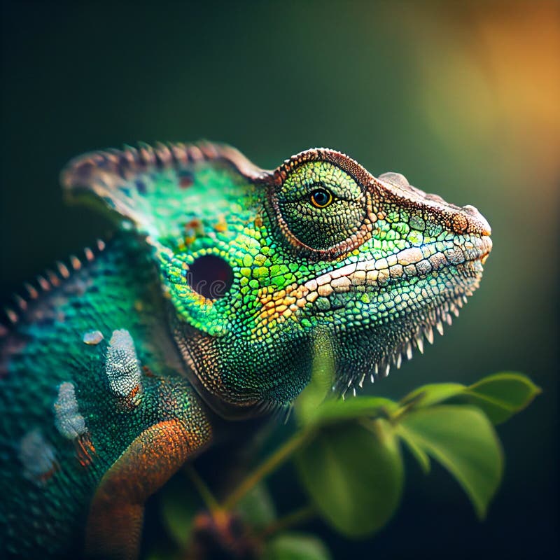 Green Chameleon in the Forest. Generative AI Stock Illustration ...