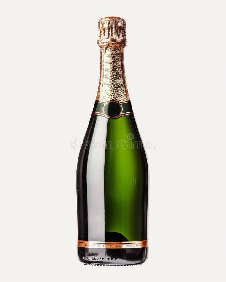 Green Champagne Bottle with a Gold Label. Stock Photo - Image of ...