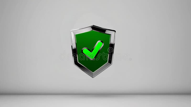 Green Check Mark Bouncing Inside a Shield on White Background Stock ...