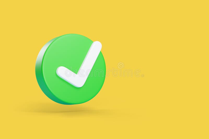 Green Check Mark Button Isolated on Yellow Background with Copy Space ...