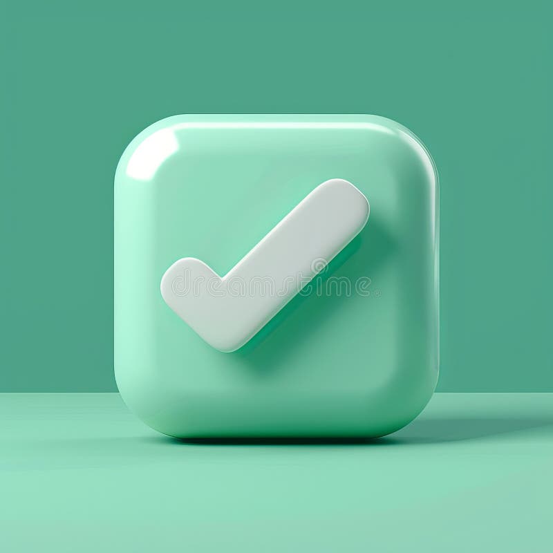 Green Check Mark Button on Turquoise Background. Stock Illustration ...