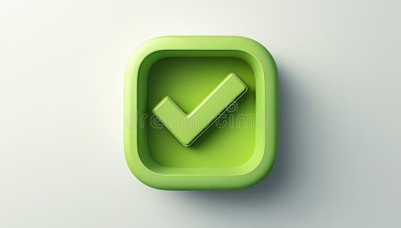 Green Check Mark Icon in a Square Frame on a White Background Concept ...