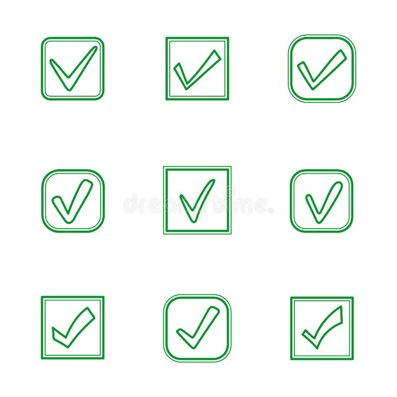 Green Check Mark Icons, Flat Style. Checkboxes for Yes, Approved ...