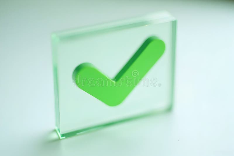 Green Check Mark in Clear Cube Approval Concept Stock Illustration ...