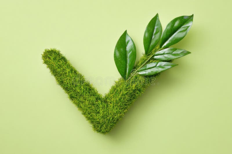 Green Check Mark Made of Grass and Leaves Promoting Sustainability ...