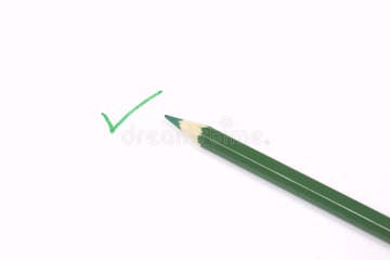 Green Check Mark and Pencil Stock Photo - Image of choice, white: 8548602