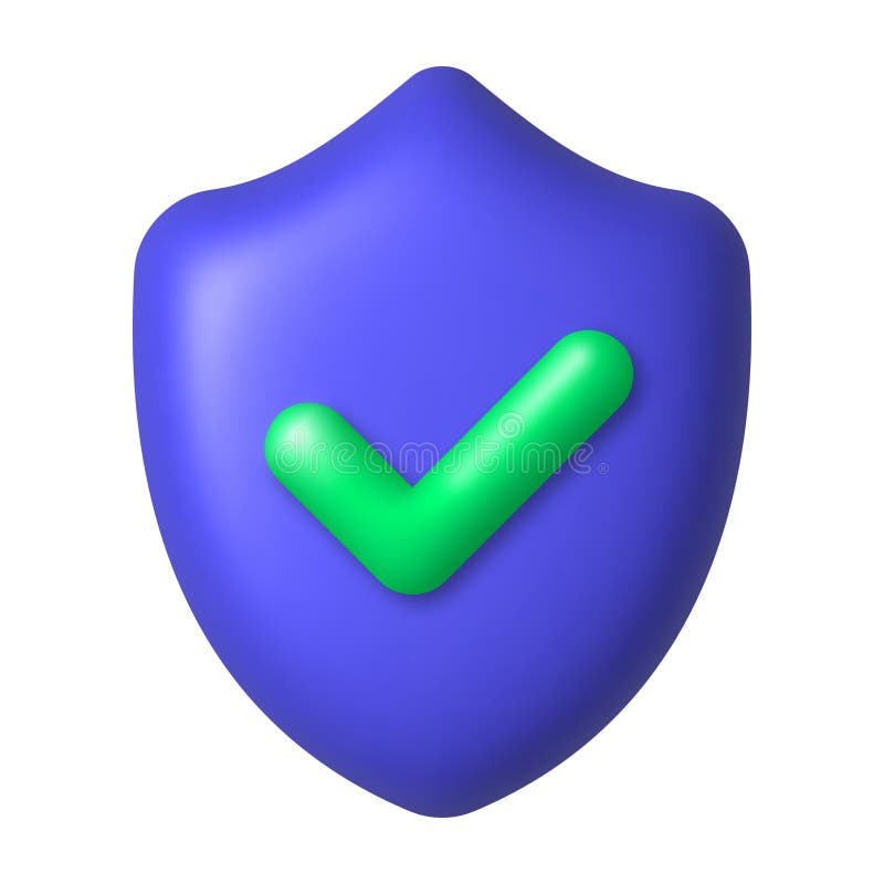 Green Check Mark On Purple Shield 3d Icon Security And Protection
