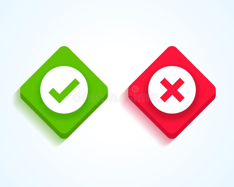 Green Check Mark and Red Cross Buttons Stock Vector - Illustration of ...