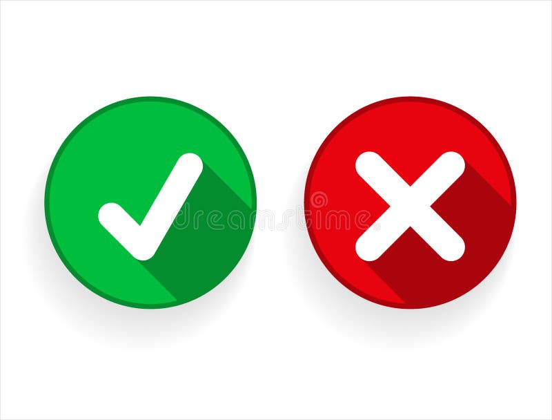 Green Check Mark and Red Cross Mark Icon Set Stock Vector ...