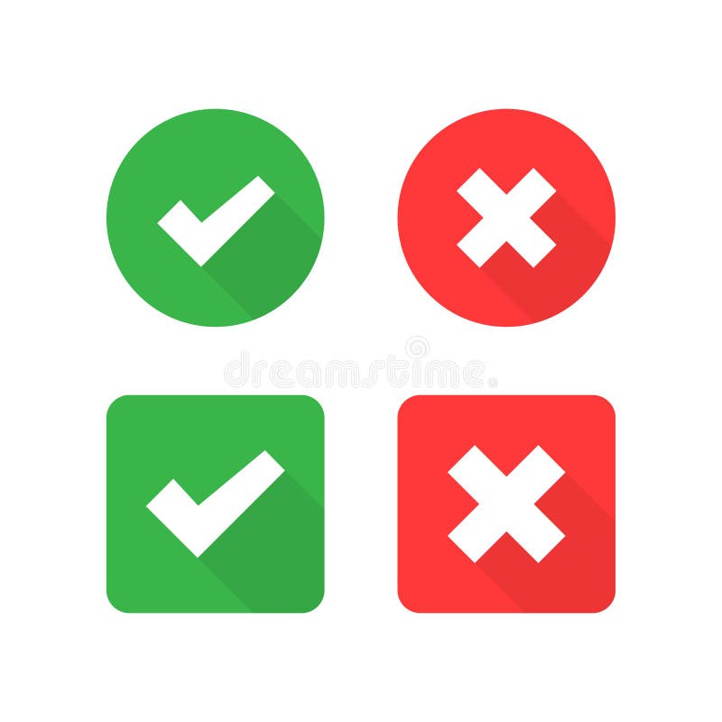 Green Check Mark and Red Cross Icon Set. Positive and Negative Symbol ...